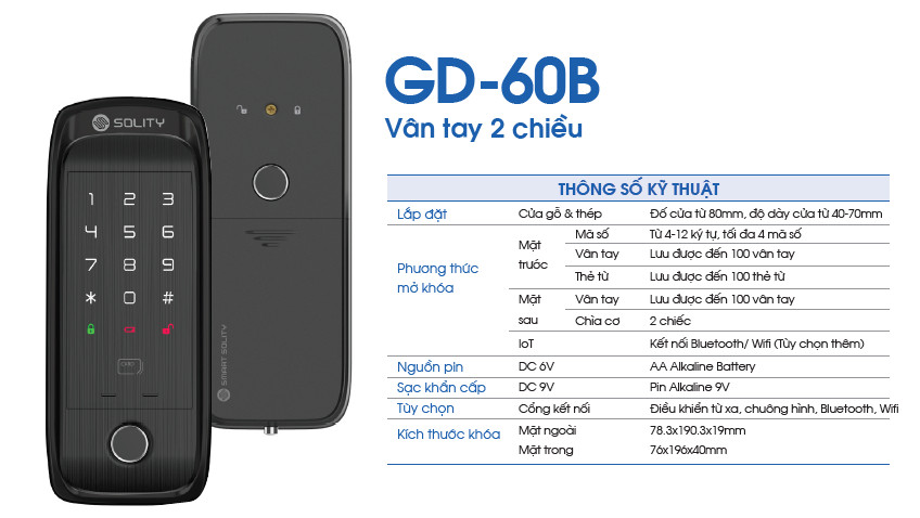 Siêu thị khóa điện tử - Khóa Điện Tử Không Tay Cầm Solity GD60B